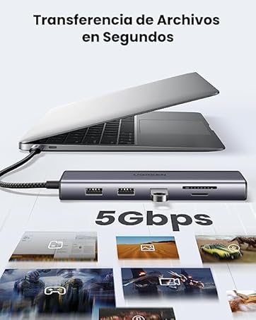UGREEN USB C Hub, 5 en 1 Adaptador USB C Multipuerto Aluminio a 4K@30Hz HDMI,1 USB 3.0 y 2 USB 2 ...