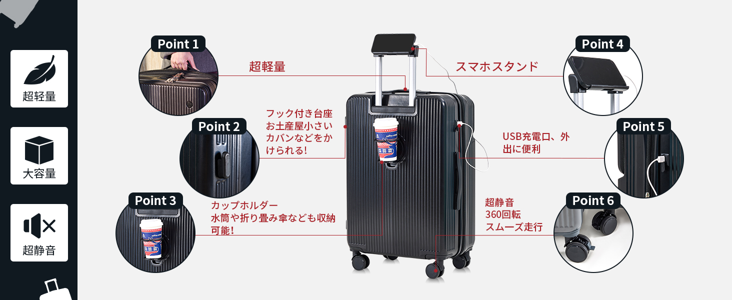 Amazon | [Yuweijie] スーツケース フロントオープン 拡張型 ストッパー付き キャリーケース 軽量 大容量 機内持ち込み 多機能 Mサイズ 4泊5日 トップポケットパソコン ...