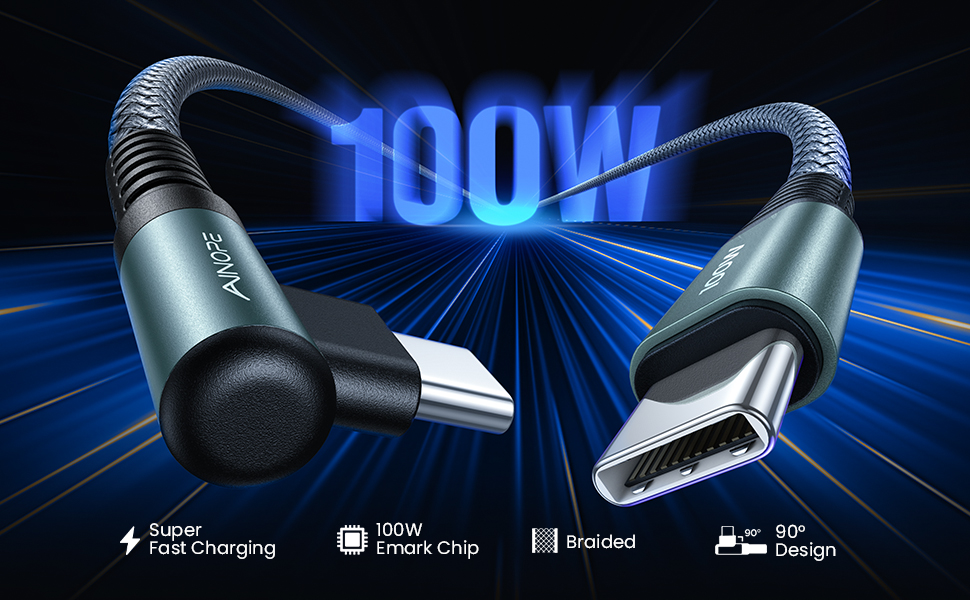 AINOPE USB C Cable 100W 2Pack 6 6ft USB C To USB C Cable Right Angle ainope-usb-c-cable-100w-2pack-6-6ft-usb-c-to-usb-c-cable-right-angle