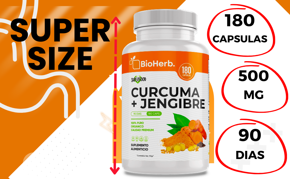 BioHerb. Cúrcuma y Jengibre + Pimienta Negra (180 Cápsulas Para 90 Días) - | Articulaciones y ...