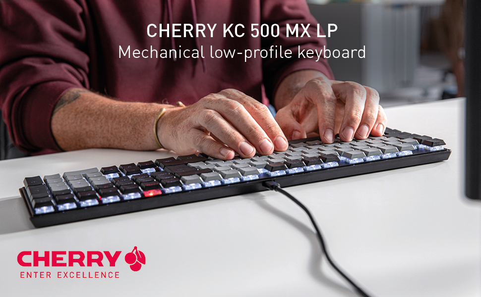 Amazon.com: Cherry KC 500 MX LP Mechanical Low Profile Keyboard | Slim Design | White Lighting ...