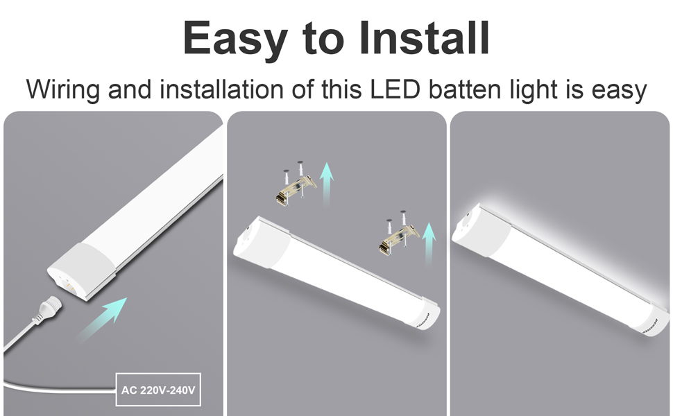 BERIXDEEP 1.3ft LED Batten Light 6500K Daylight, Linkable Plug in Strip Light for Garage ...