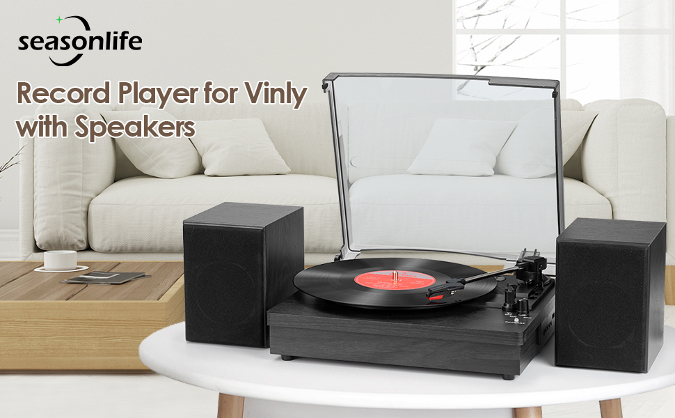 Record Player for Vinyl with Speakers, 3-Speed Vinyl Record Player with ...