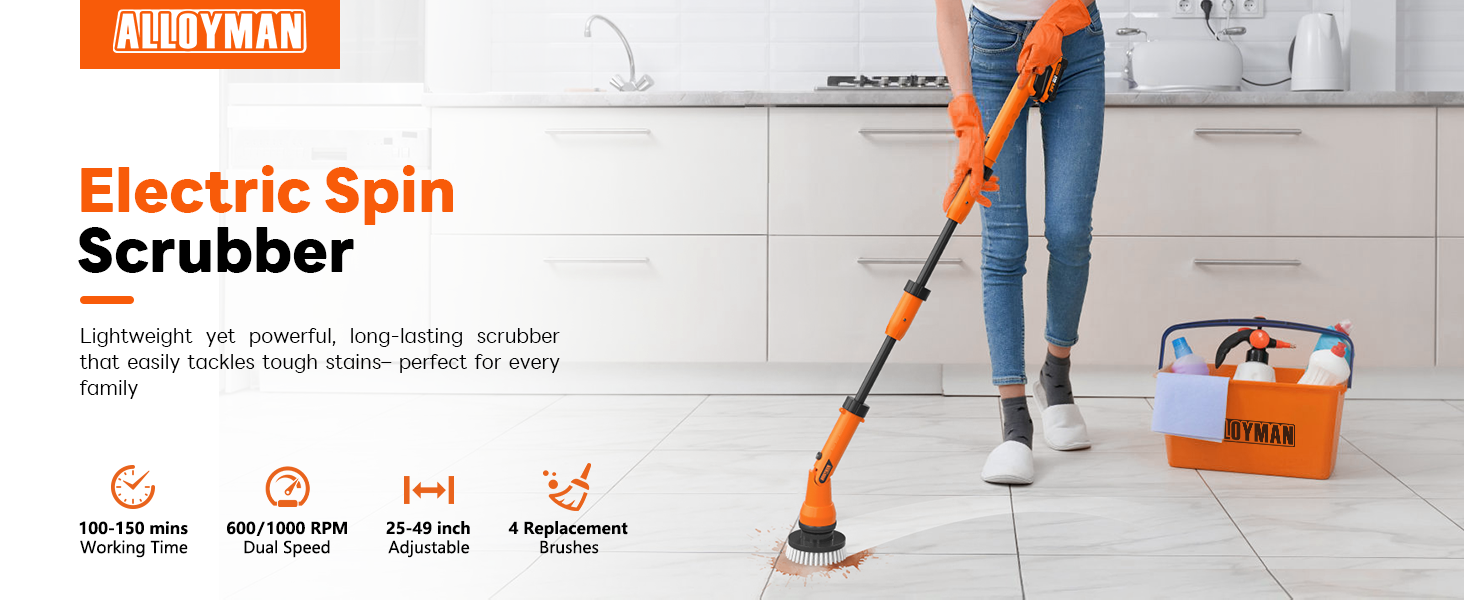 Amazon.com: 2 Battery Electric Spin Scrubber, 1000RPM Cordless Cleaning ...