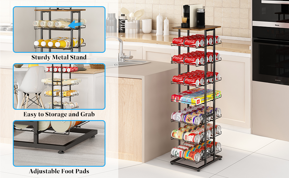Amazon.com: GILLAS 3 5 6 7 8 Tier Water Bottle Storage with Wooden Tabletop,Metal Beverage Can ...