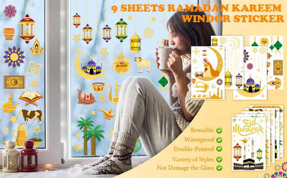 Amazon.de: Fensterbilder Ramadan,9 Stück Eid Mubarak Fensterbilder Eid Mubarak Selbstklebend ...