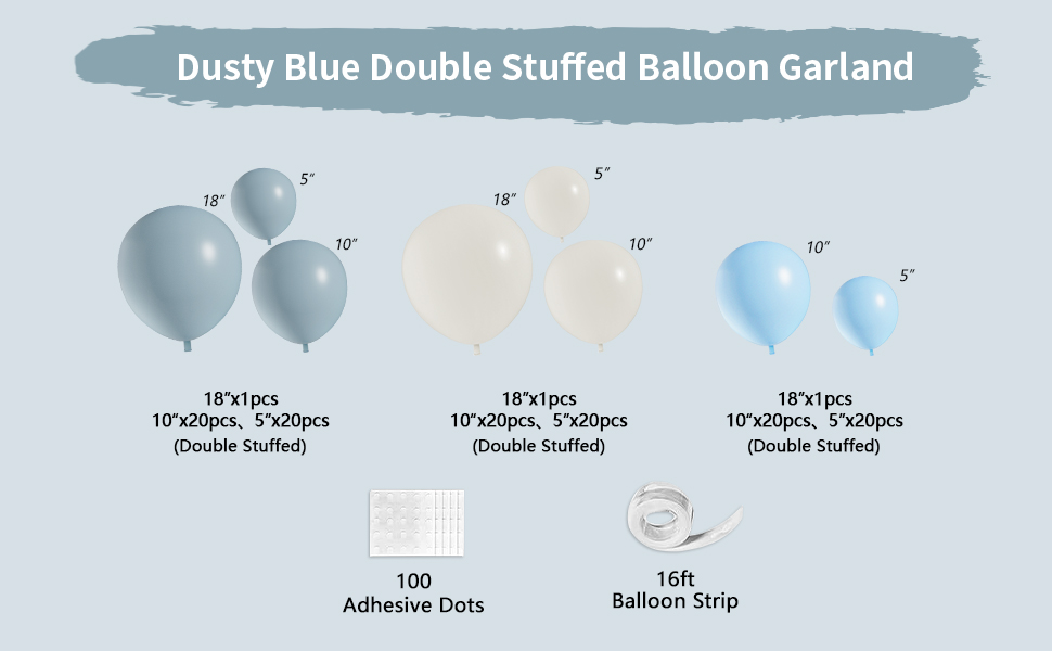 Amazon.com: JZCZOEB Dusty Blue Balloon Arch Kit 128Pcs Ivory Slate Blue Baby Blue All Double ...