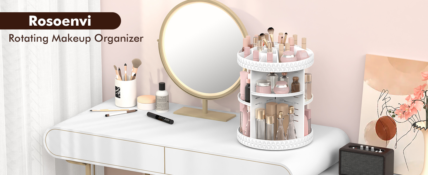 Amazon.com: Rosoenvi Rotating Makeup Organizer, Adjustable Vanity Organizer, Large Capacity ...
