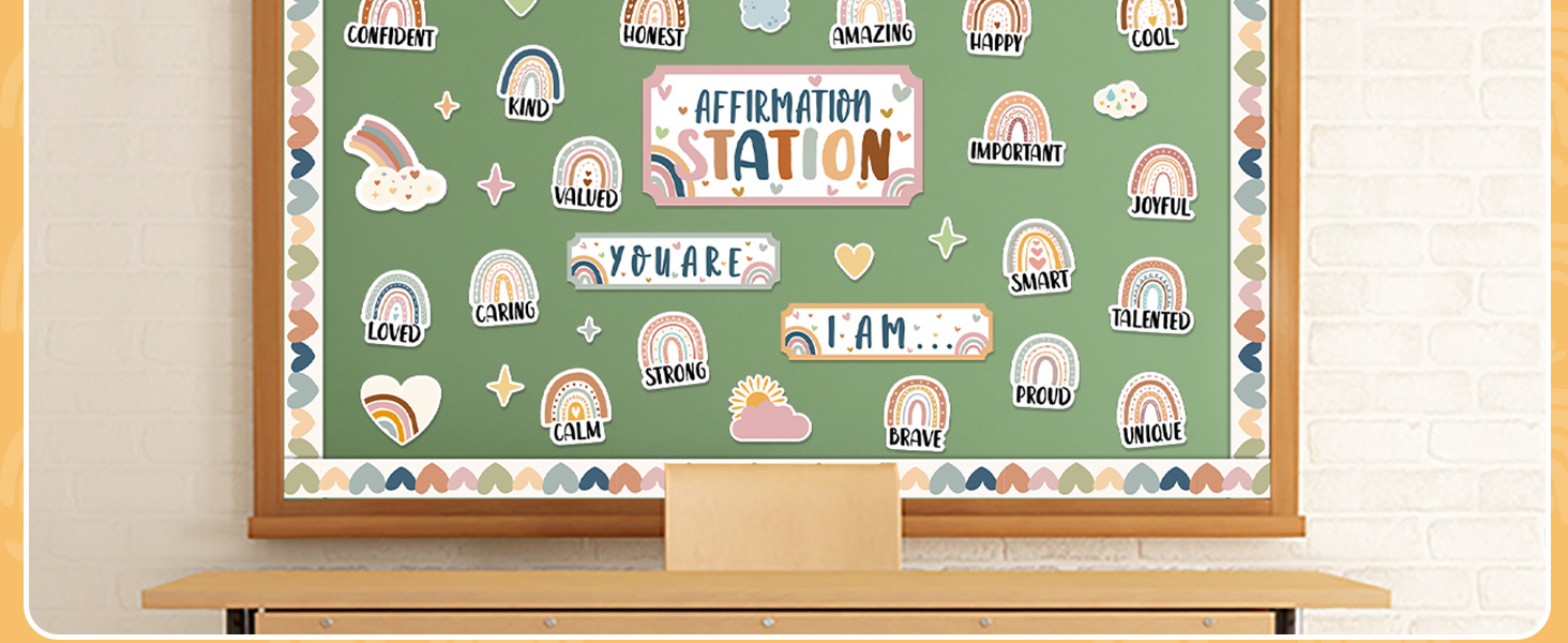 Amazon.com: BOHO Affirmation Station Bulletin Board Set Rainbow ...