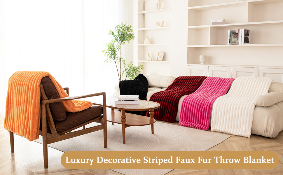 Amazon.com: JIANADAER Striped Plush Faux Fur Throw Blanket,Luxury Soft ...