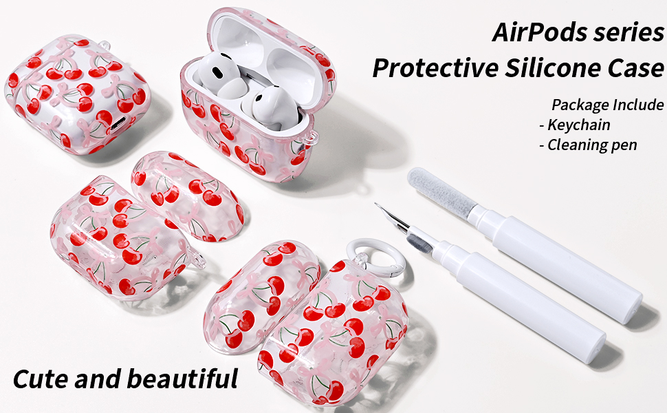 Amazon.com: Reownest Compatible for AirPods 3 Case Soft TPU with Cleaner Kit Cute Cherry Bow ...