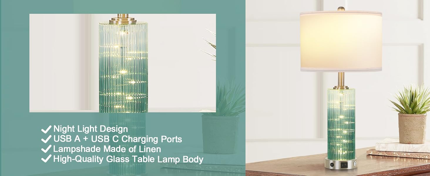 Spclsim 25.5" Glass Touch Table Lamps Set of 2 with Night Light, Modern ...