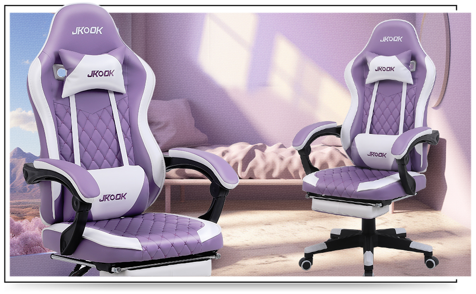 Amazon.co.jp: JKOOK ゲーミングチェア オットマン付き 多機能 連動ひじ掛け ゲーム用 デスクチェア 男女兼用 学習椅子 PUレザー JK08 (パープル) : ホーム＆キッチン