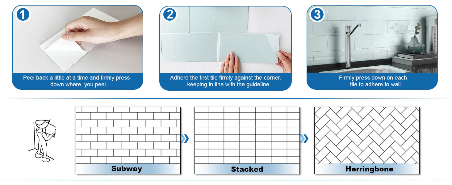 M MOFIT Large Subway Wall Tiles Self Adhesive for Kitchen,Individual ...