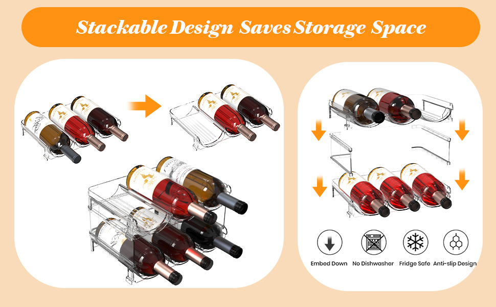 Amazon.com: Plastic Stackable Wine Rack for Refrigerator, 2 Tier Large Capacity Water Bottle ...