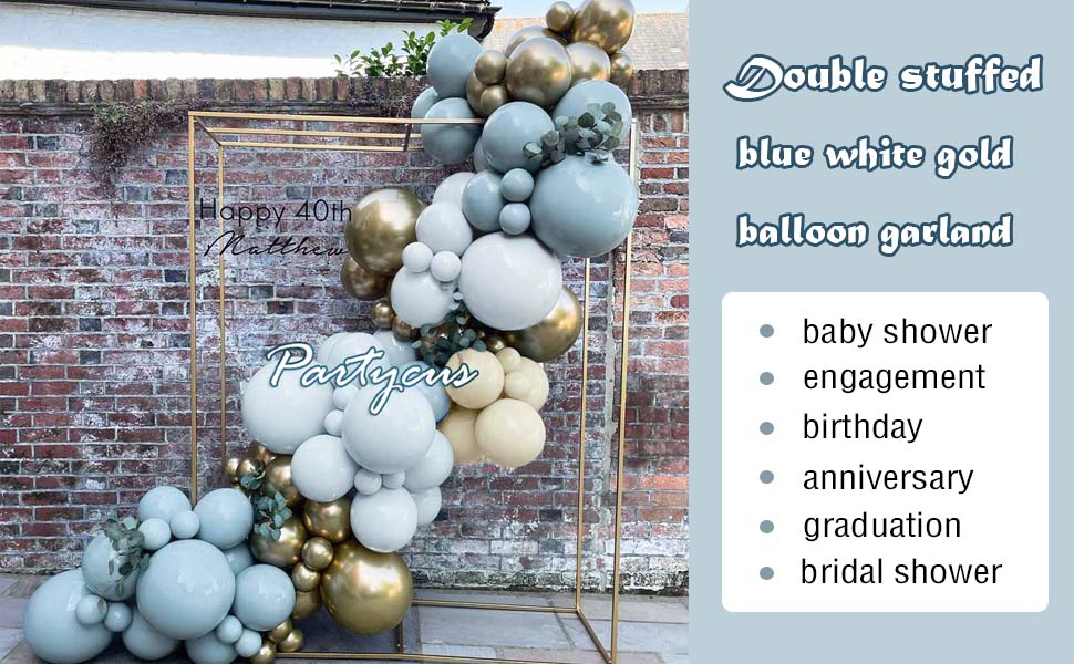 Amazon.com: Dusty Blue White Balloon Garland Double Stuffed Pastel Light Blue Cream Balloon Arch ...