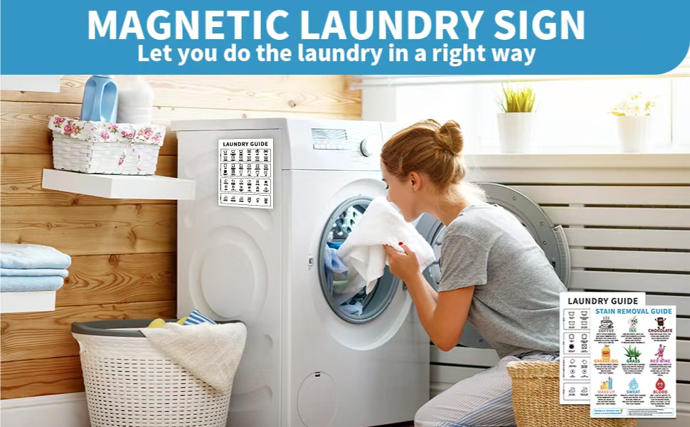 Amazon.com: Laundry Symbols Chart,Double Sided Laundry Symbols Magnet,Magnetic Laundry Cheat ...