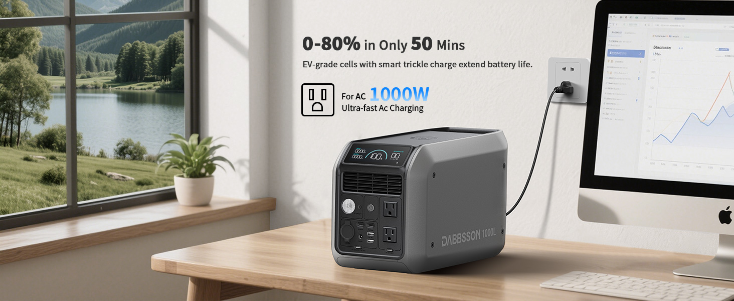 Amazon.com : Dabbsson Solar Generator 1000L, 1008Wh Semi-Solid LiFePO4, 1200W AC Output/100W USB ...