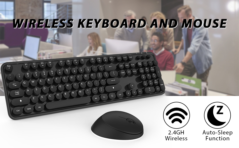 Amazon.com: Wireless Keyboard and Mouse, KOOTOP Cute Black Keyboard and ...
