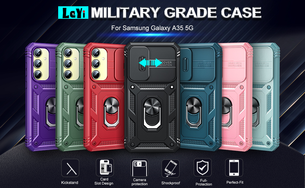 LeYi for Samsung Galaxy A35 5G Case with Camera Cover Slider, Full Body Armour Shockproof Phone ...