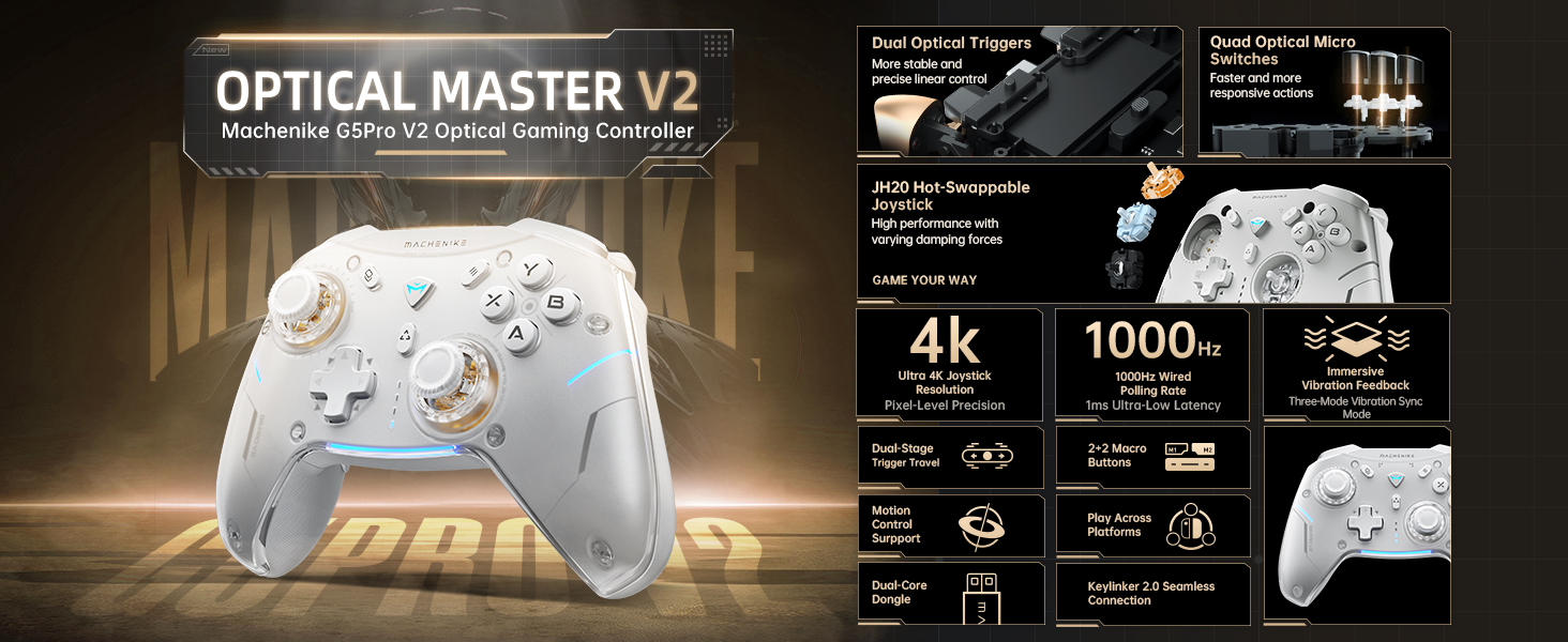 Amazon.com: Machenike G5Pro V2 1000HZ Wireless Gaming Controller for NS/PC/iOS/Android,Bluetooth ...
