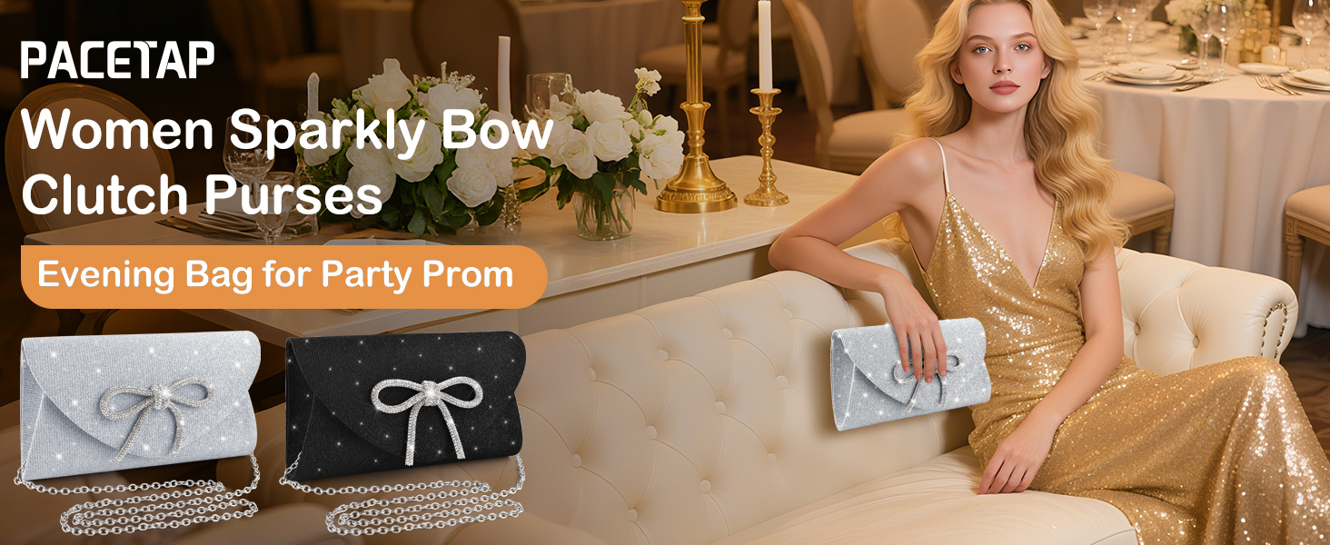 Amazon.com: PACETAP Bow Evening Bag Sparkly Clutch Purses for Women, Glitter Dressy Clutch Bags ...