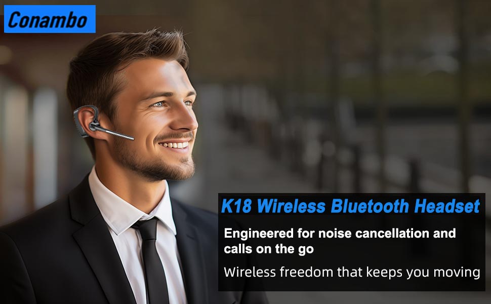 Amazon.com: Conambo K18 Wireless Headset Bluetooth V5.1, Bluetooth Earpiece 16 Hrs Talking Time ...