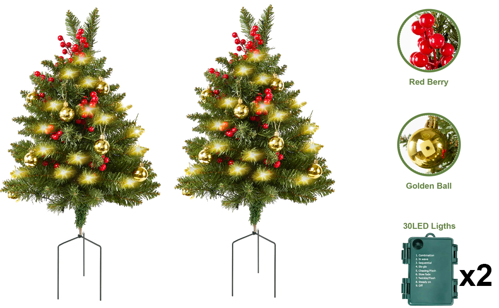 Amazon.com: 30Inch Porch Christmas Trees Set of 2, Pathway Porch Prelit Christmas Trees Decor ...