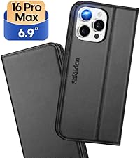 Amazon.com: SHIELDON Case for iPhone 16 Pro Max 2024, Genuine Leather Foldable Wallet Case ...