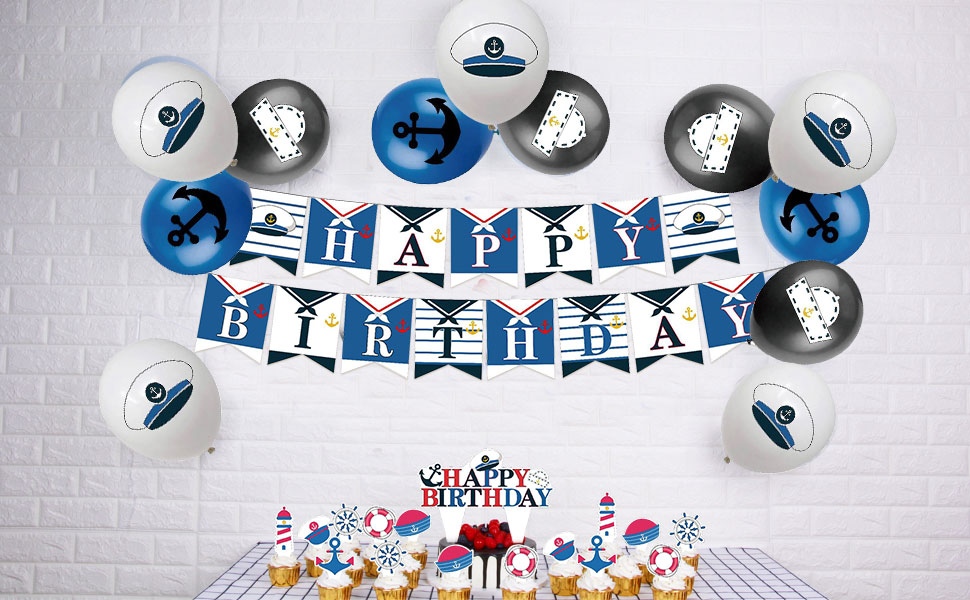 Amazon.com: Nautical Birthday Party Decorations Includes Nautical Happy ...