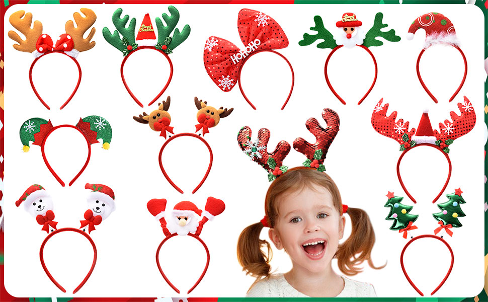 Dwenarry 12Pcs Christmas Headbands Holiday Party Headband Xmas Headwear ...