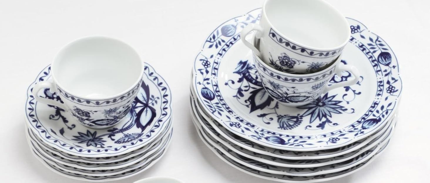 Kahla 170863A72067U Zwiebelmuster | Geschirr-Set Porzellan | Tafelservice 6 Personen blau weiß ...