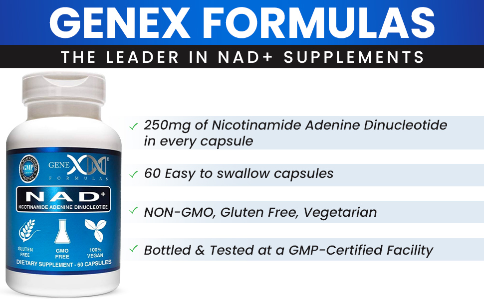 Amazon.com: Genex NAD+ 250mg Serving 60 Capsules Nicotinamide Adenine Dinucleotide (Actual NAD+ ...