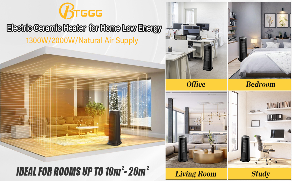 BTGGG Portable Space Heater 1300W/2000W Ceramic Heater Electric Fan Room Heaters for Home Low ...