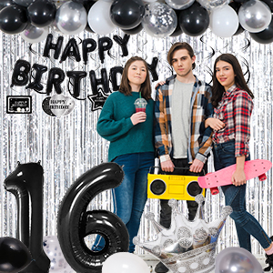 Amazon.com: Black and Silver 16th Birthday Decorations for Boys Girls ...