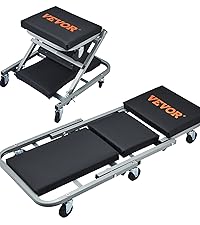 Amazon.com: VEVOR Mechanic Stool, 250 LBS Rolling Pneumatic Creeper Garage/Shop Seat, Adjustable ...