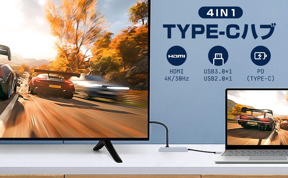 Amazon | Glvaner Type-cハブ 4in1 (HDMIポート*1/ USB3.0 ポート*1/ USB2.0 ポート*1/PD充電ポート)変換アダプタ 4K HDMI 高速 ...