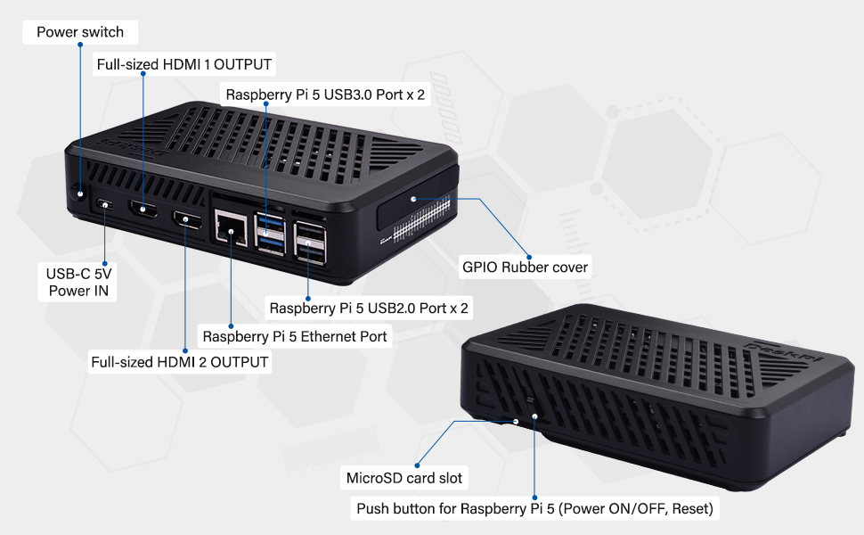 Amazon.com: GeeekPi DeskPi Lite Pi5 Case with Power Button,PCIe to M.2 ...
