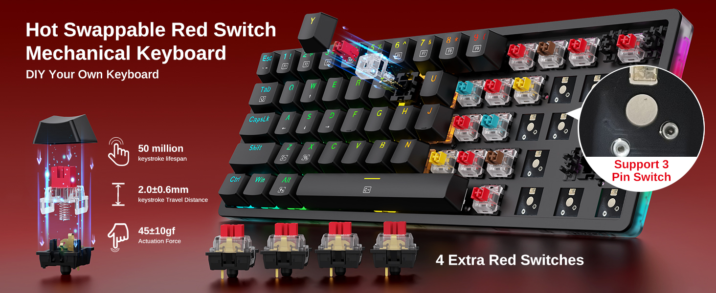 Amazon.com: 60% Keyboard Mechanical, Mini Wired Gaming Keyboard Compact 60 Percent Keyboard, RGB ...