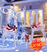 Amazon.com: Outdoor Christmas Decorations Rattan Reindeer Family - Light Up Rattan Deer 3 Set ...