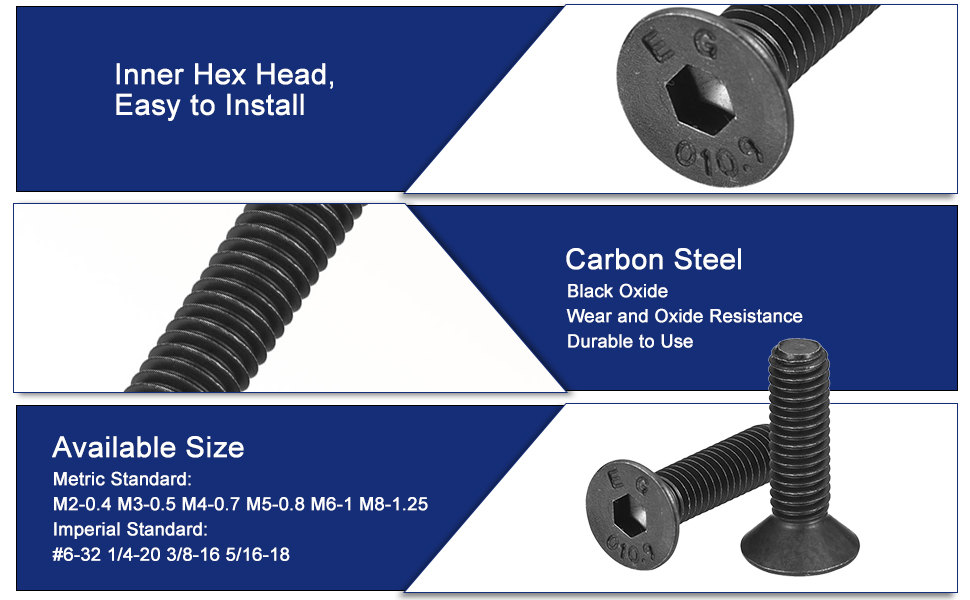 DTGN 3/8-16x1-1/4" Flat Head Socket Cap Screws, 12 Pack Hex Socket Flat Head Screws Carbon Steel ...