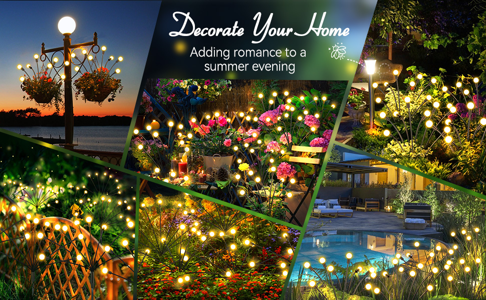 Cnkeeo Solar Garden Outdoor Firefly Lights: 4 Pack 8 LED Solar Powered Firefly Lights Waterproof ...