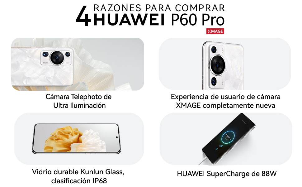 HUAWEI P60 Pro 8+256, Diseño de Textura perlada, Cámara de Ultra Iluminación con Apertura ...