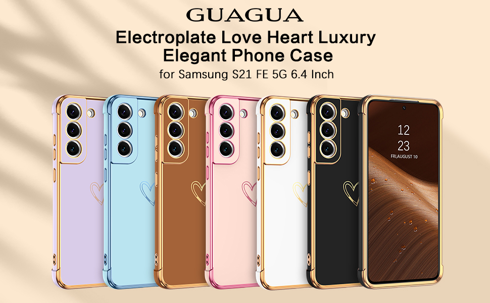 GUAGUA for Galaxy S21 FE Case Samsung S21 FE Case 5G Cute Heart Pattern Soft TPU Plating Cover ...