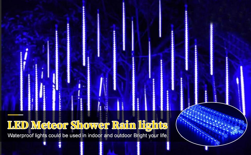 JMEXSUSS Solar Meteor Shower Lights Outdoor, 30cm 8 Tube 144 LEDs Blue ...