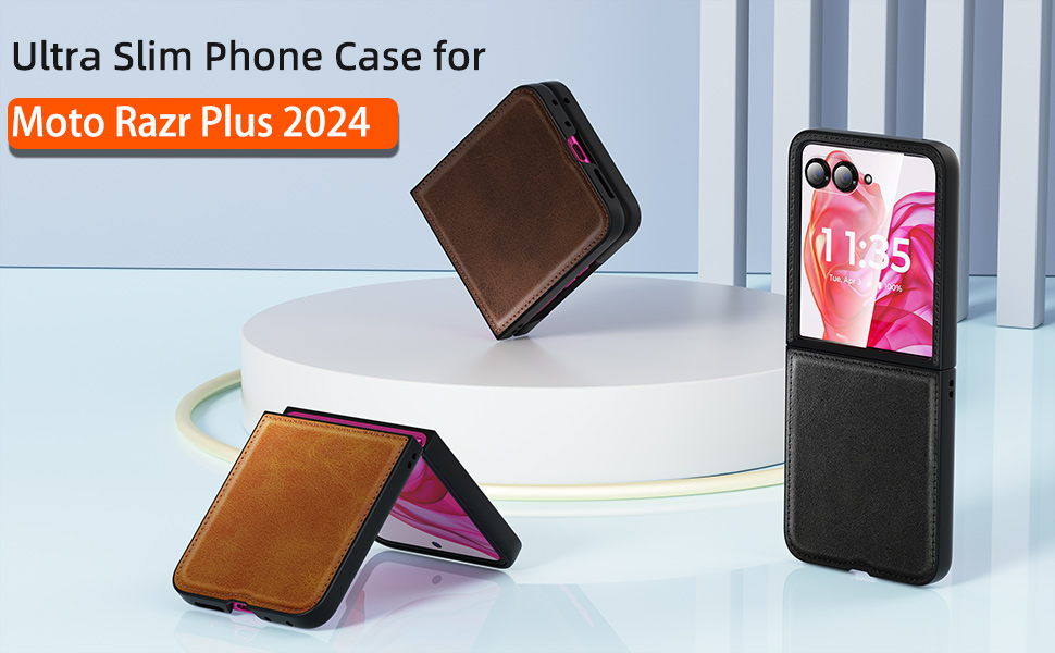 Amazon.com: Foluu for Motorola Razr+ (Plus) 2024 Case, with Front Built-in Screen Protector, PU ...