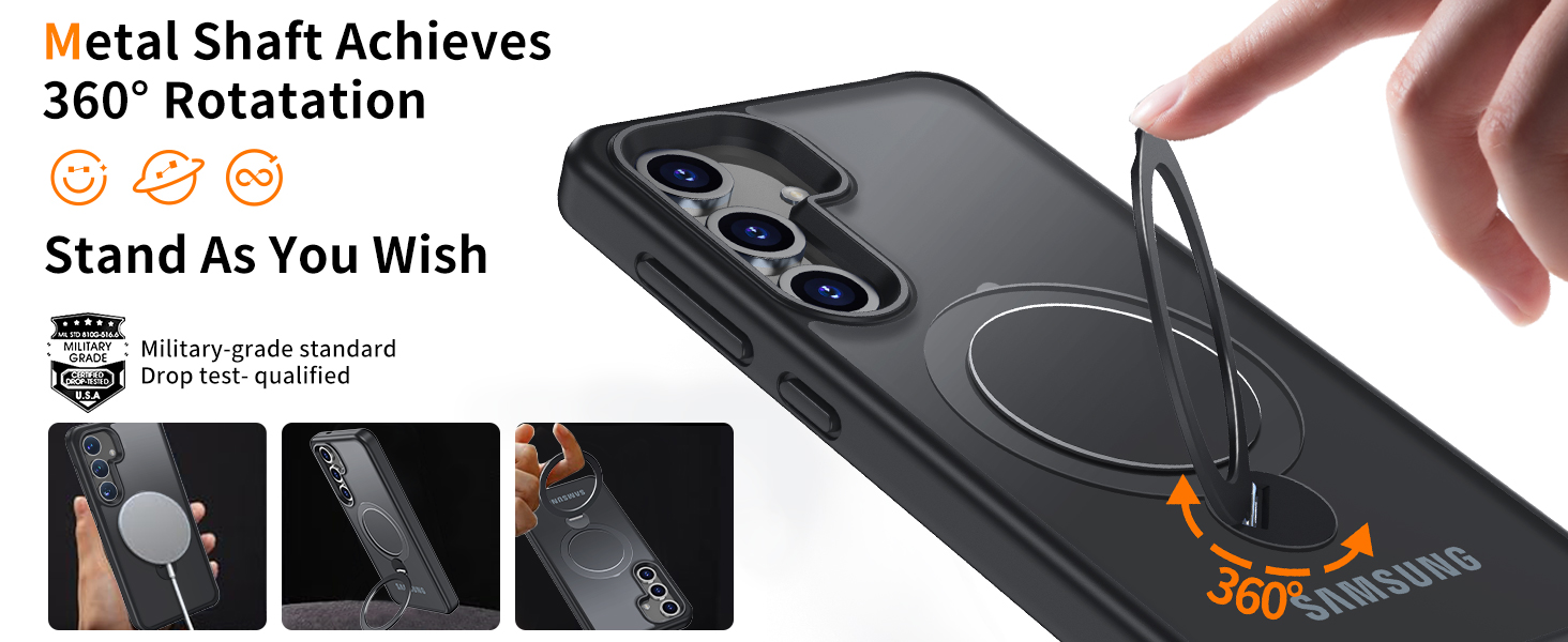 Amazon.com: YUNHUASM 360° Rotatable Magnetic Ring for Samsung Galaxy S24 Plus Case [Invisible ...