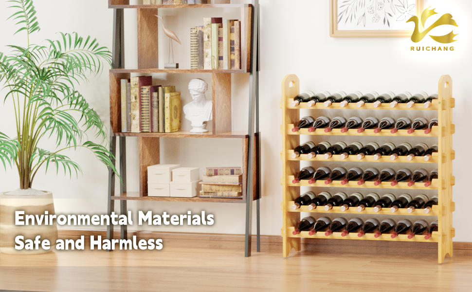 Amazon.com: Ruichang Wine Racks Free Standing Floor，Bamboo Wobble-Free Wine Storage Display ...