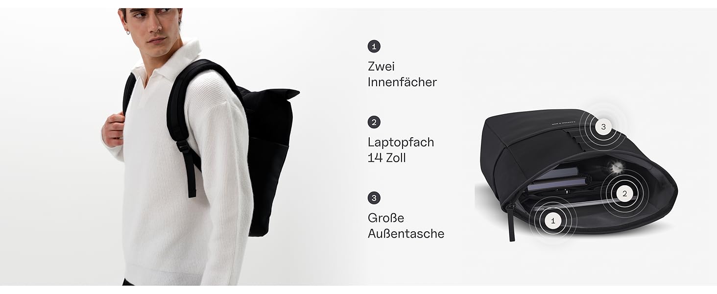 Kapten & Son Rucksack Lund Basic All Black 14-16 L | Rolltop Rucksack Damen & Herren Schwarz ...
