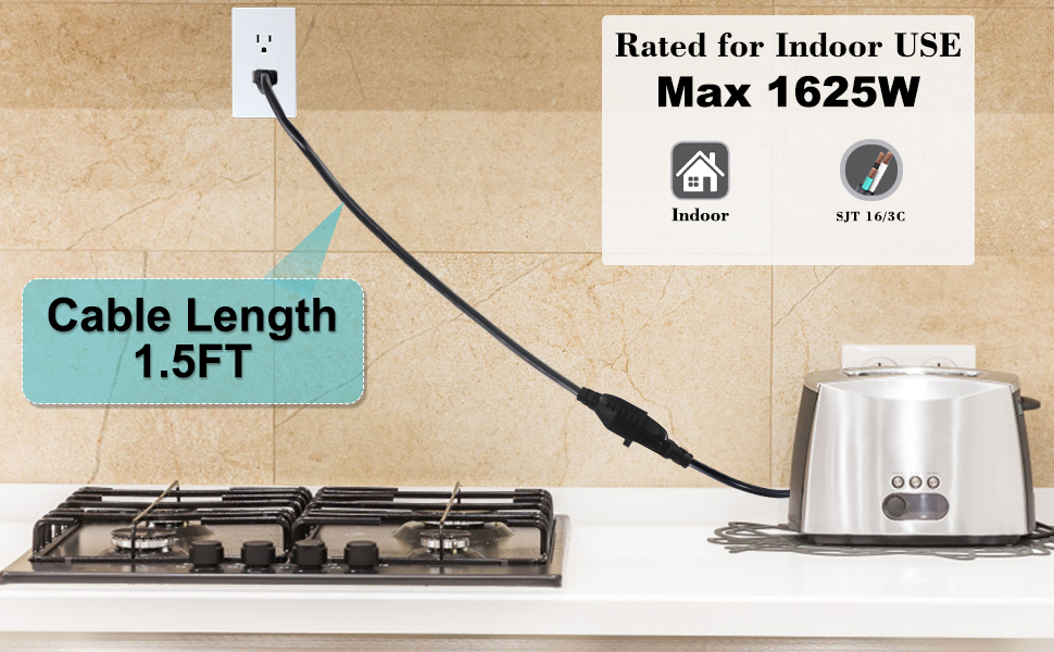 Amazon.com: SPARKING 1.5FT Short 3 Prong Extension Cord - Black Small Grounded Power Electrical ...